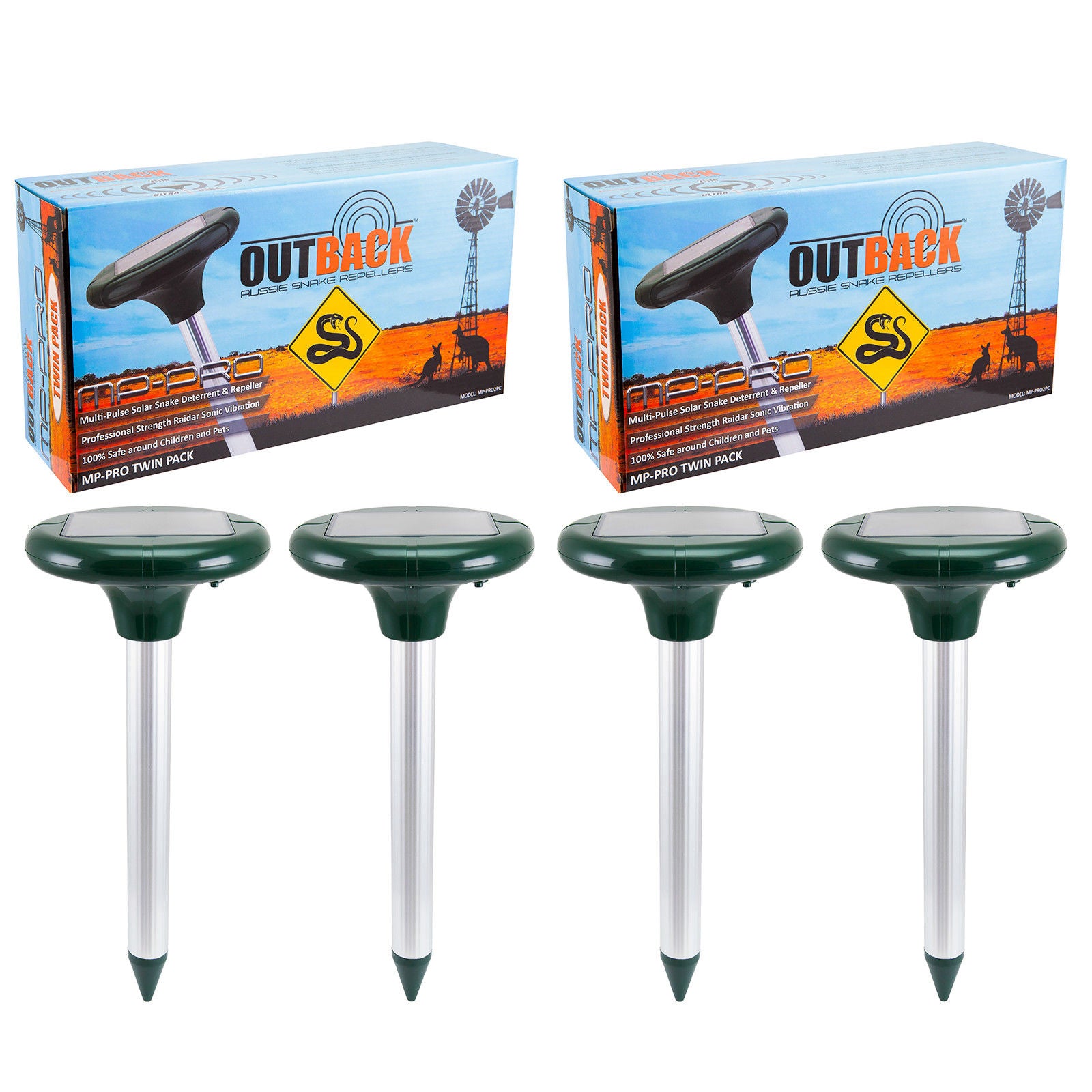 Snake Repeller Outback MPPLUS PRO 4pc Quality Solar MultiPulse Ultraso ...